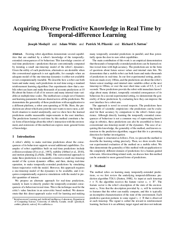 Acquiring Diverse Predictive Knowledge in Real Time by Temporal-difference Learning