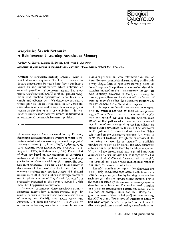 (PDF) Associative search network: A reinforcement learning associative memory