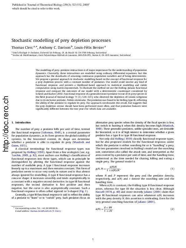 (PDF) Stochastic modelling of prey depletion processes