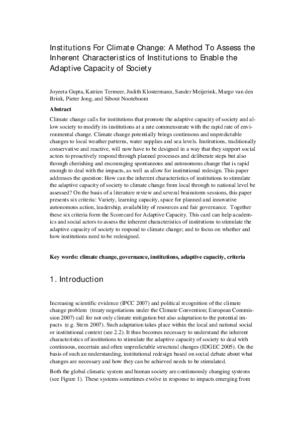 (PDF) Institutions for climate change: A method to assess the inherent ...