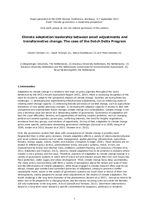 (PDF) Climate adaptation leadership between small adjustments and ...