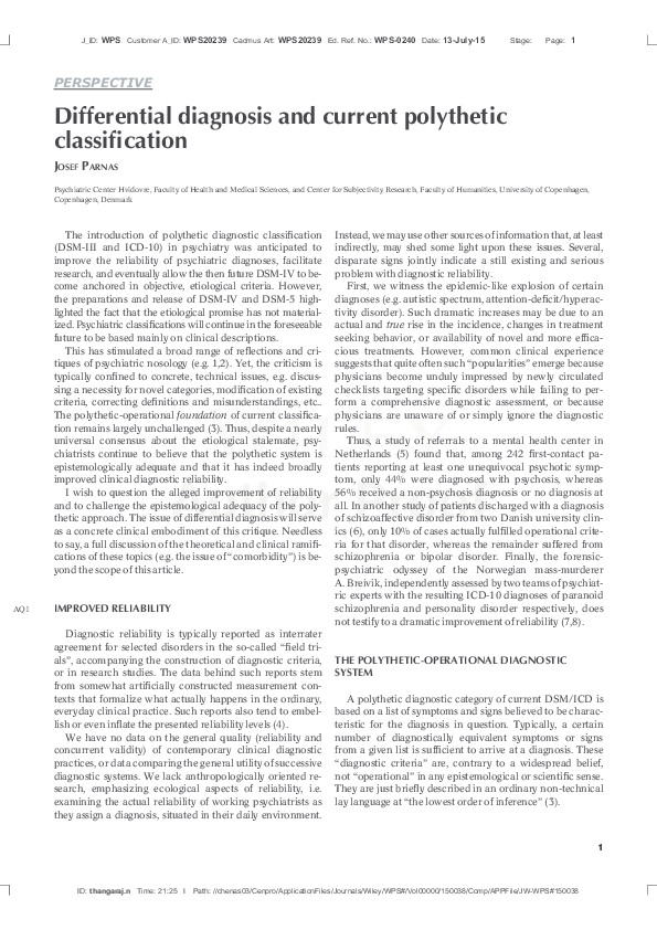 (PDF) Differential diagnosis in a polythetic operational system