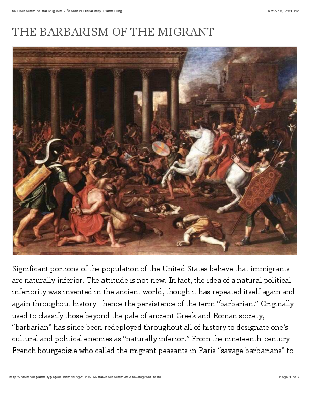 (PDF) The Barbarism of the Migrant