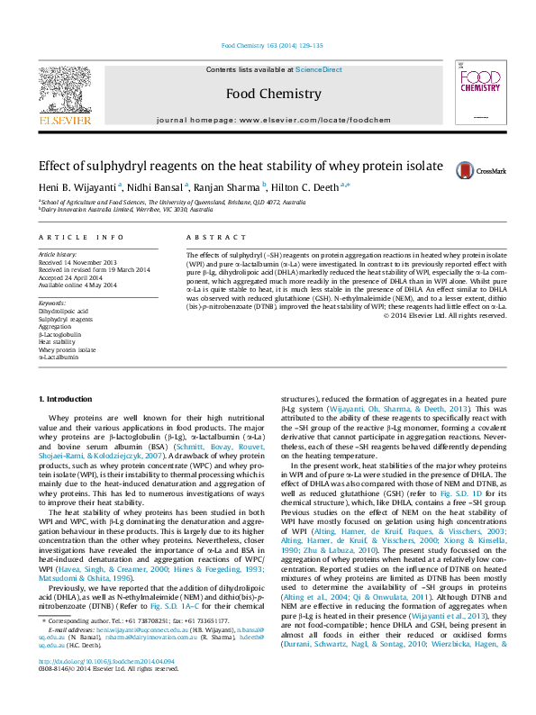(PDF) Effect of sulphydryl reagents on the heat stability of whey ...