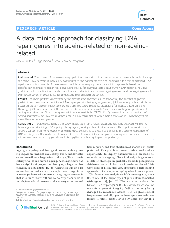 (PDF) A data mining approach for classifying DNA repair genes into ...