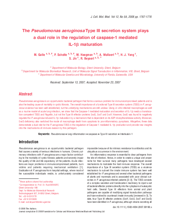(PDF) The Pseudomonas aeruginosa Type III secretion system plays a dual role in the regulation ...