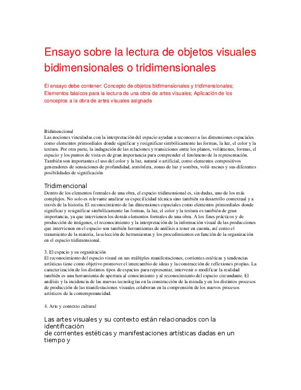 (DOC) Ensayo sobre la lectura de objetos visuales bidimensionales o tridimensionales