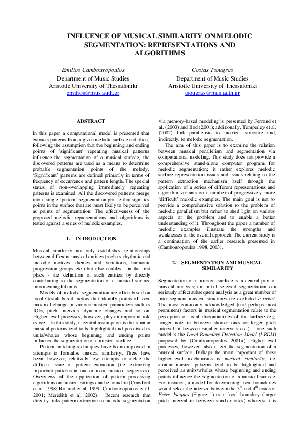 (PDF) Influence of musical similarity on melodic segmentation ... (PDF) Influence of musical similarity on melodic segmentation ...