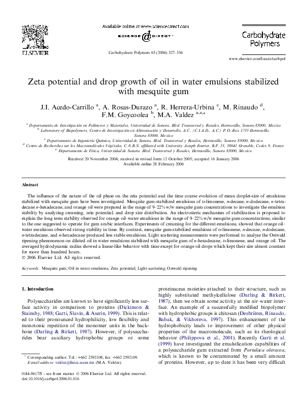 (PDF) Zeta potential and drop growth of oil in water emulsions ...