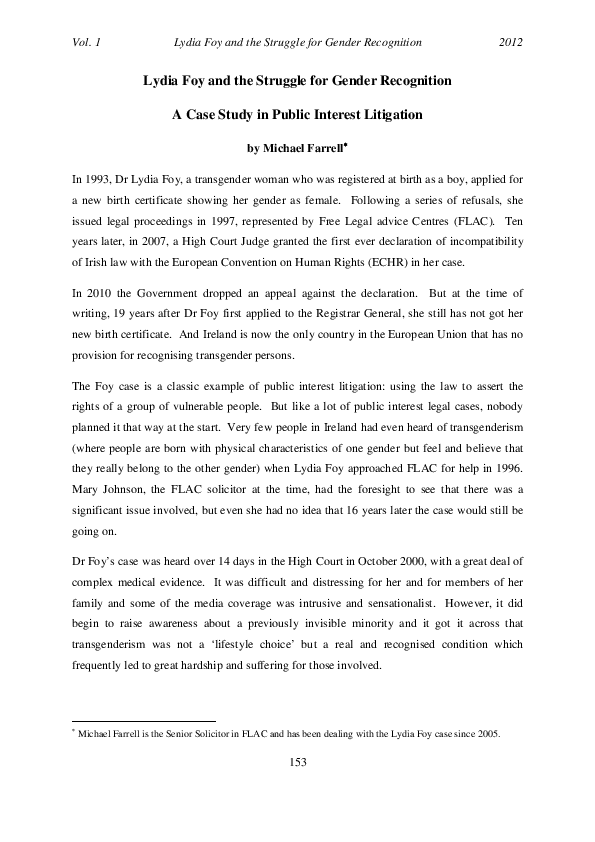 (PDF) Lydia Foy and the Struggle for Gender Recognition