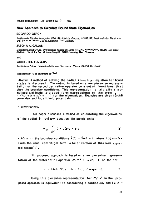 Pdf New Approach To Calculate Bound State Eigenvalues