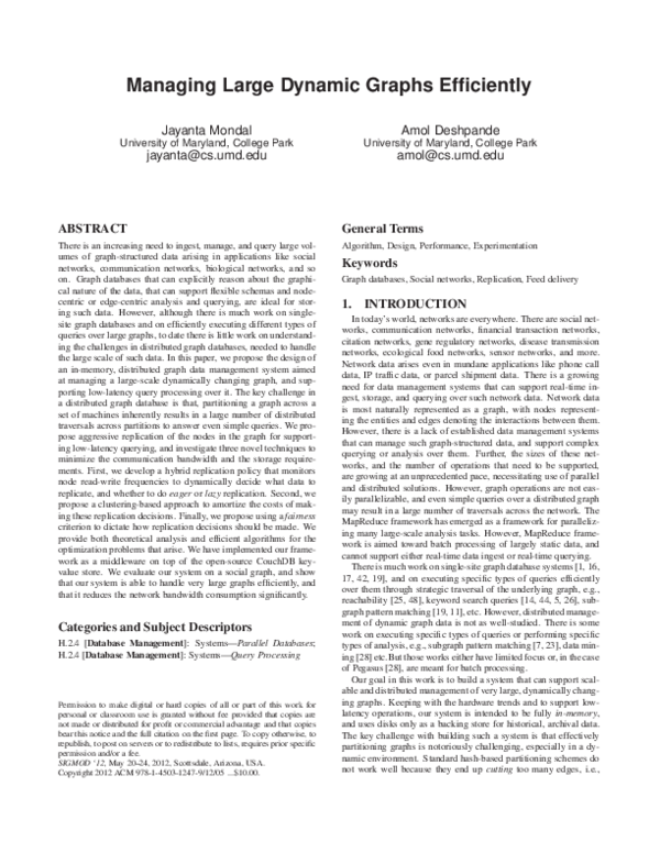 Pdf Managing Large Dynamic Graphs Efficiently