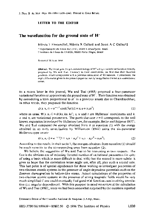 Pdf The Wavefunction For The Ground State Of H