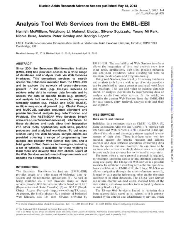 (PDF) Analysis Tool Web Services from the EMBL-EBI