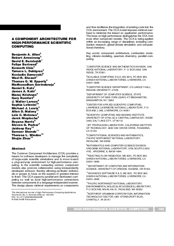 (PDF) A Component Architecture for High-Performance Scientific Computing