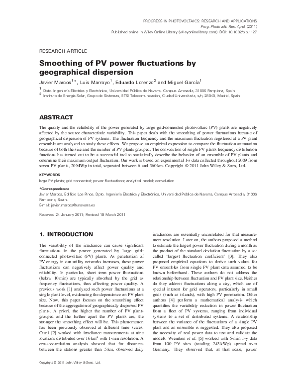 (PDF) Smoothing of PV power fluctuations by geographical dispersion