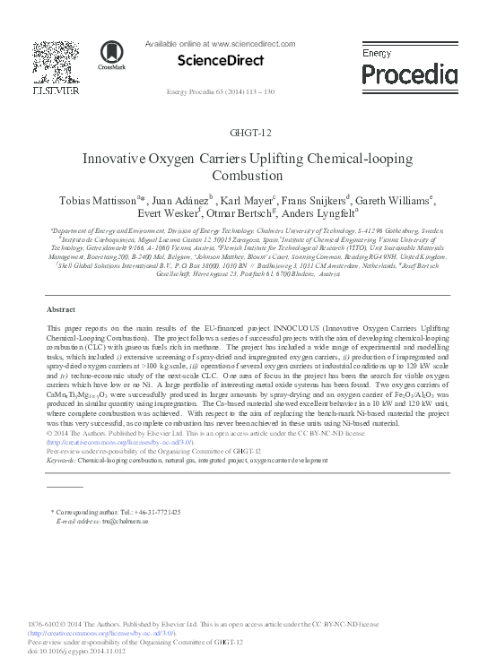 (PDF) Innovative Oxygen Carriers Uplifting Chemical-looping Combustion
