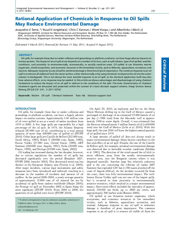 (PDF) Rational application of chemicals in response to oil spills may ...