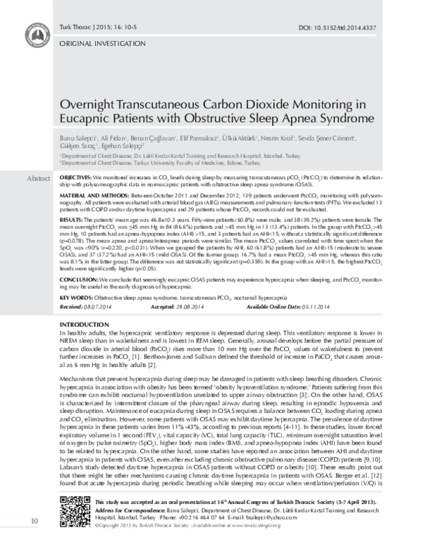 Pdf Overnight Transcutaneous Carbon Dioxide Monitoring In Eucapnic Patients With Obstructive