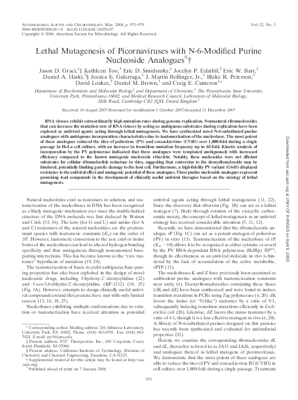 (PDF) Lethal Mutagenesis of Picornaviruses with N-6-Modified Purine ...