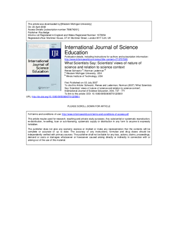 (PDF) What Scientists Say: Scientists’ views of nature of science and ...