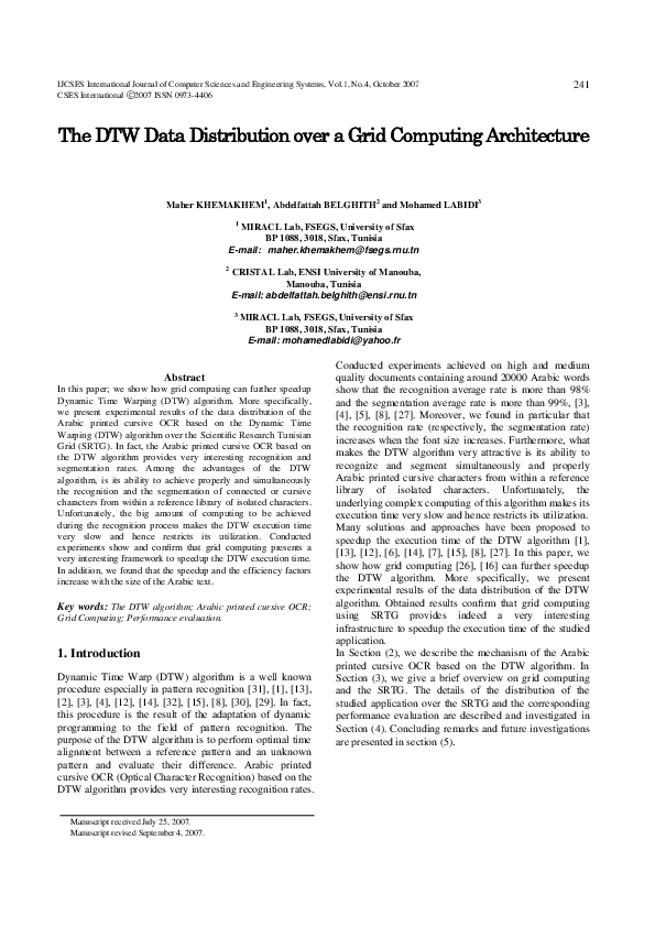 (PDF) The DTW data distribution over a grid computing architecture