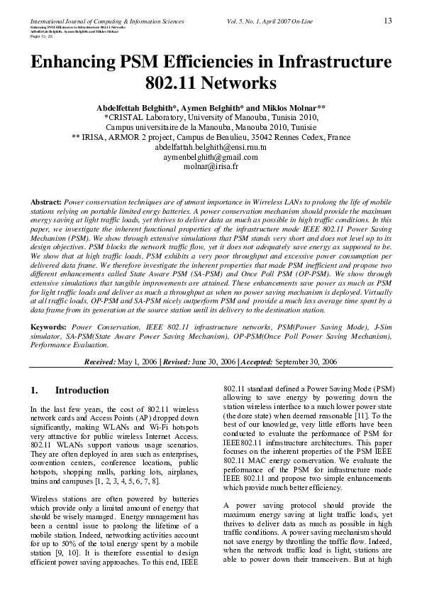 (PDF) Enhancing psm efficiencies in infrastructure 802.11 networks