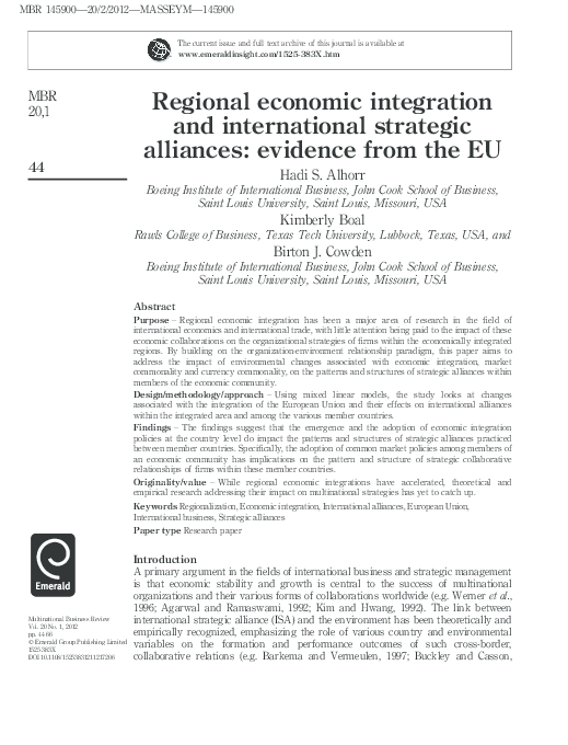 (PDF) Regional economic integration and international strategic alliances: evidence from the EU