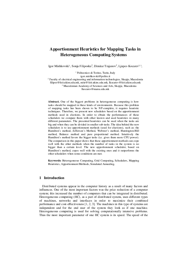 (PDF) Apportionment Heuristics for Mapping Tasks in Heterogeneous Computing Systems