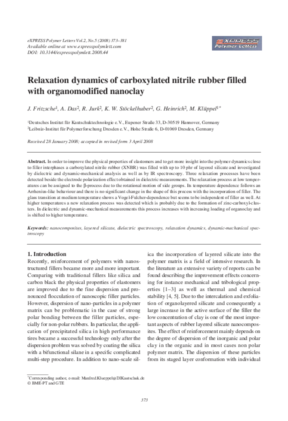 (PDF) Relaxation dynamics of carboxylated nitrile rubber filled with ...