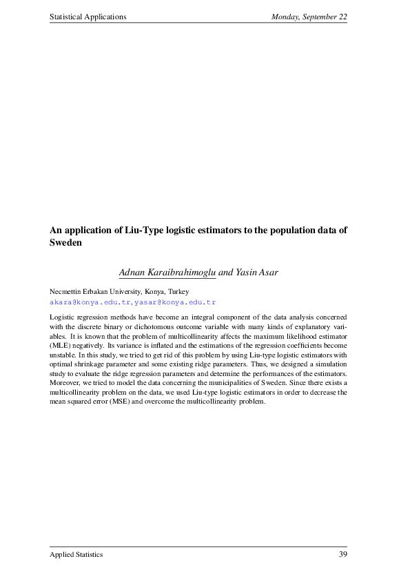 (PDF) An application of Liu-Type logistic estimators to the population ...