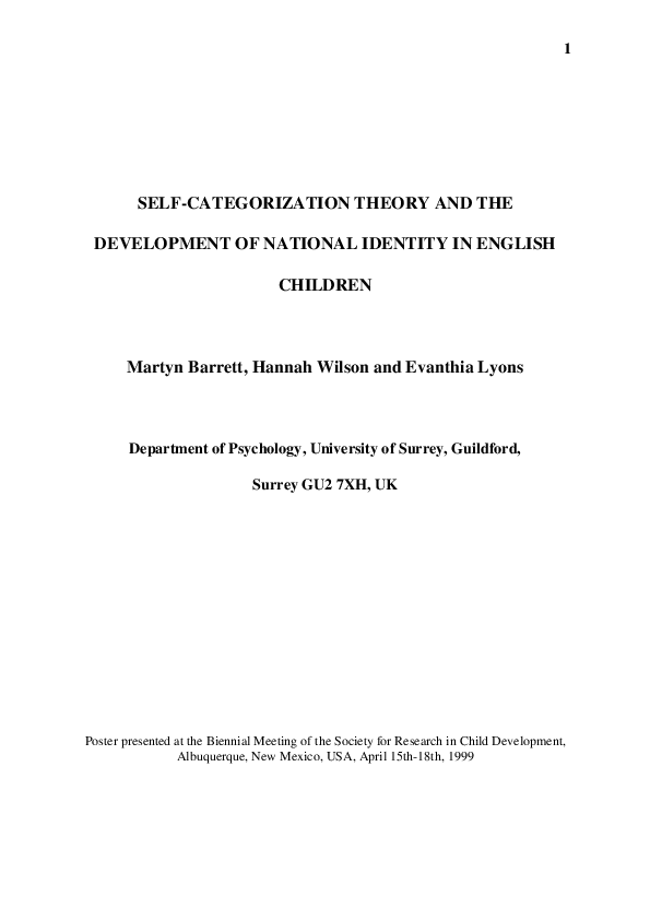 (PDF) Self-categorization theory and the development of national ...