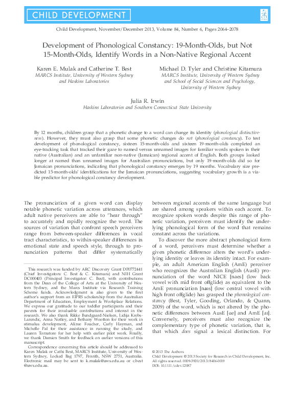 (PDF) Mulak, K. & Best, C. T. (2013). Development of word recognition across speakers and ...