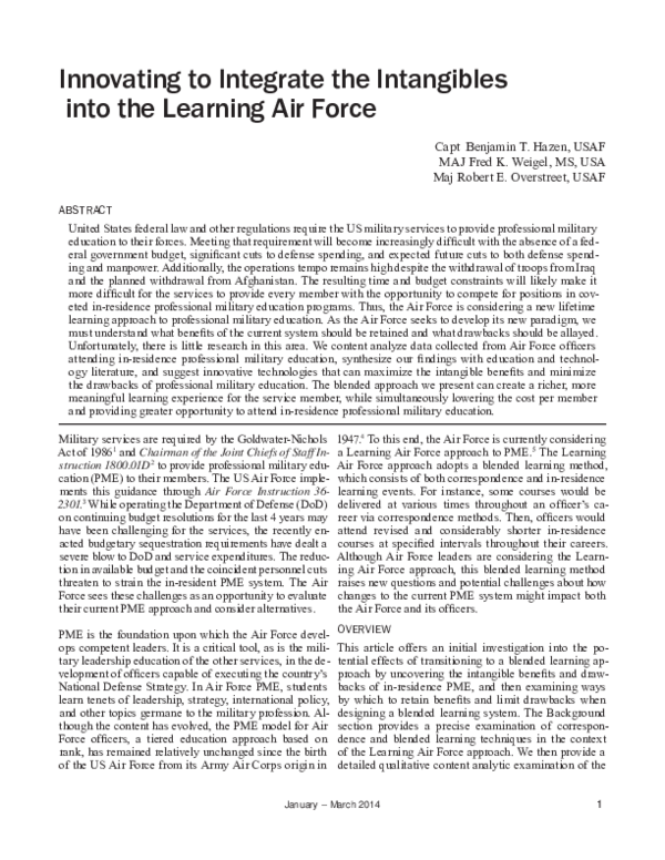 (PDF) Innovating to integrate the intangibles into the learning air force