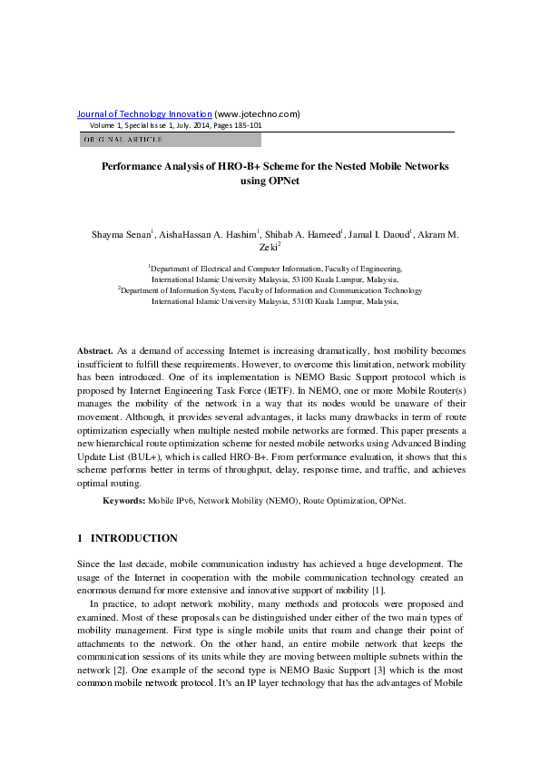 (PDF) Performance Analysis of HRO-B+ Scheme for the Nested Mobile ...