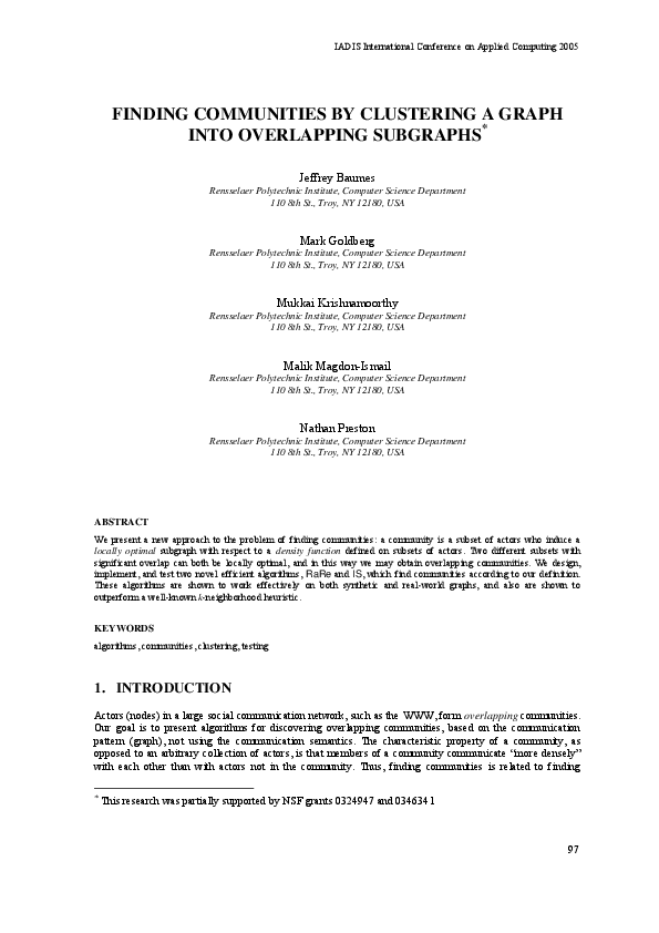 (PDF) Finding communities by clustering a graph into overlapping subgraphs