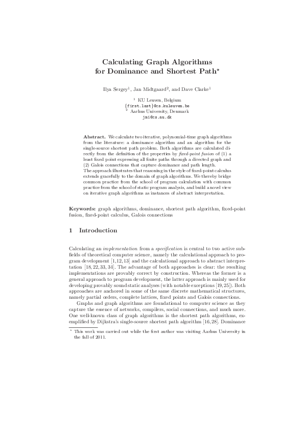 (PDF) Calculating Graph Algorithms for Dominance and Shortest Path