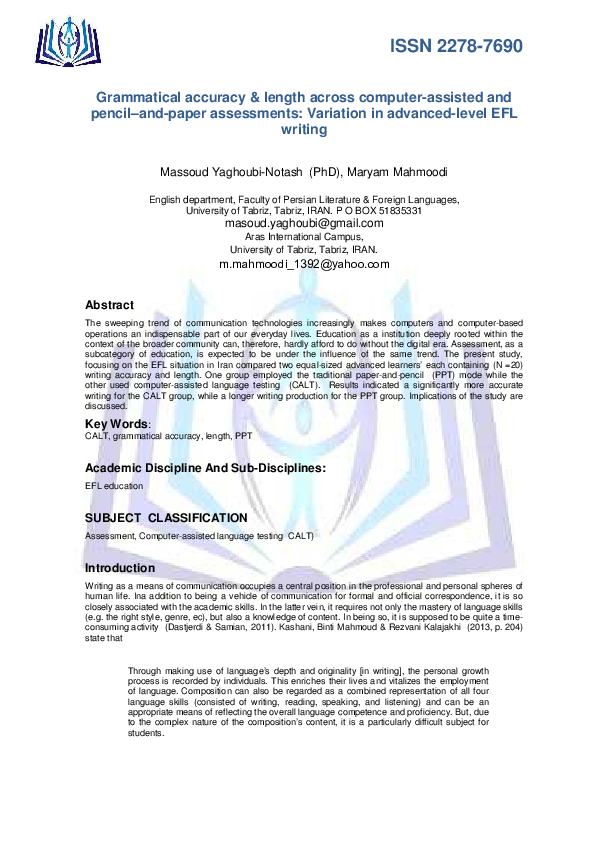 (PDF) ISSN 2278-7690 Grammatical accuracy & length across computer ...