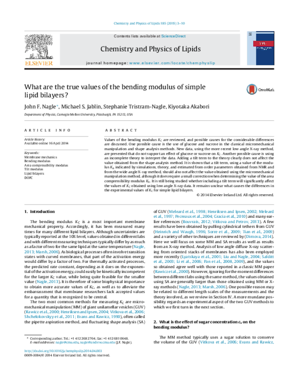 (PDF) What are the true values of the bending modulus of simple lipid ...