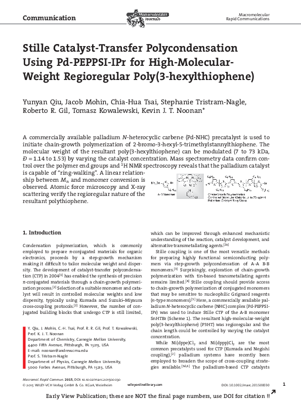 (PDF) Stille Catalyst-Transfer Polycondensation Using Pd-PEPPSI-IPr for ...