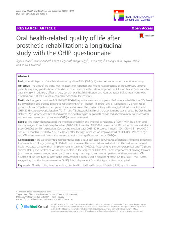 (PDF) Oral health-related quality of life after prosthetic ...