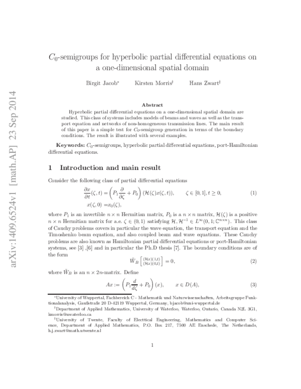Pdf C 0 Semigroups For Hyperbolic Partial Differential Equations On A One Dimensional