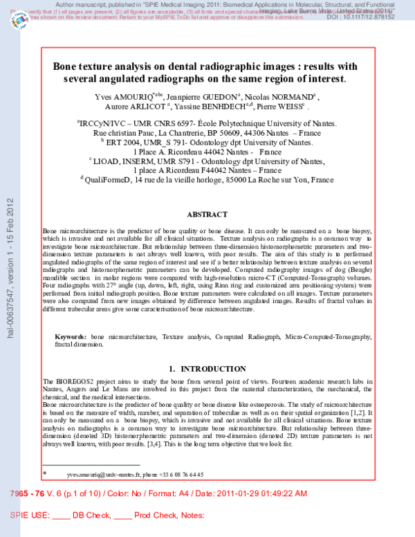 (PDF) Bone texture analysis on dental radiographic images: results with ...
