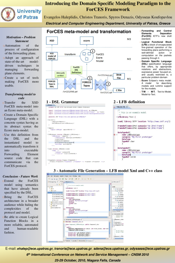 (PDF) Introducing the Domain Specific Modeling Paradigm to the ForCES Framework poster