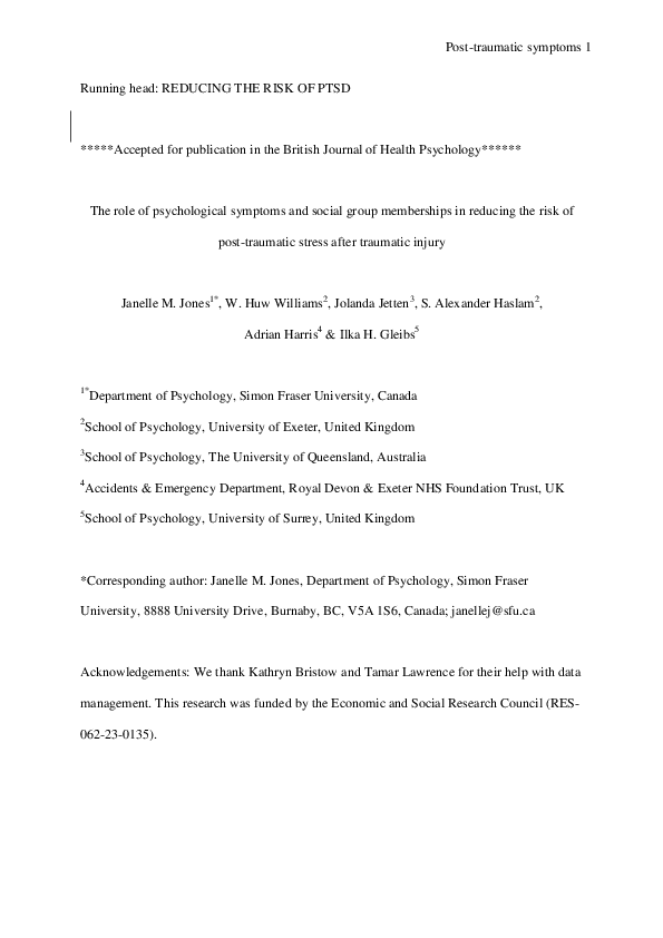 (PDF) The role of psychological symptoms and social group memberships ... (PDF) The role of psychological symptoms and social group memberships ...