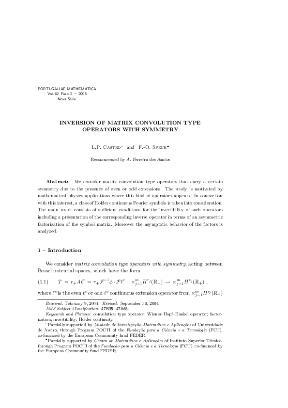 (PDF) Inversion of matrix convolution type operators with symmetry