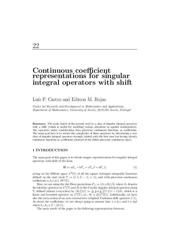 (PDF) Continuous coefficient representations for singular integral operators with shift | Luís ...