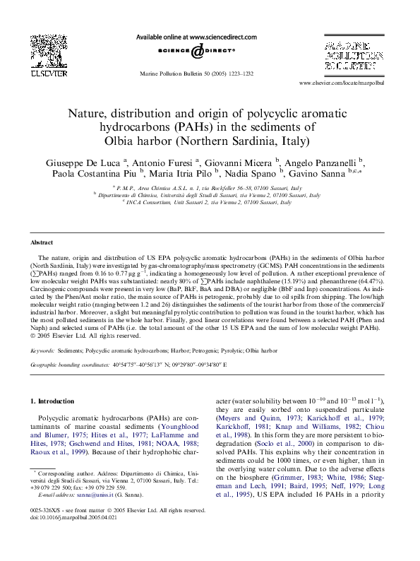 (PDF) Origin and Distribution of PAHs in Olbia Harbor
