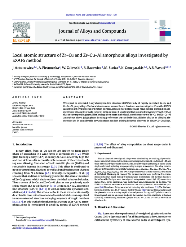 (PDF) Local atomic structure of Zr–Cu and Zr–Cu–Al amorphous alloys ...