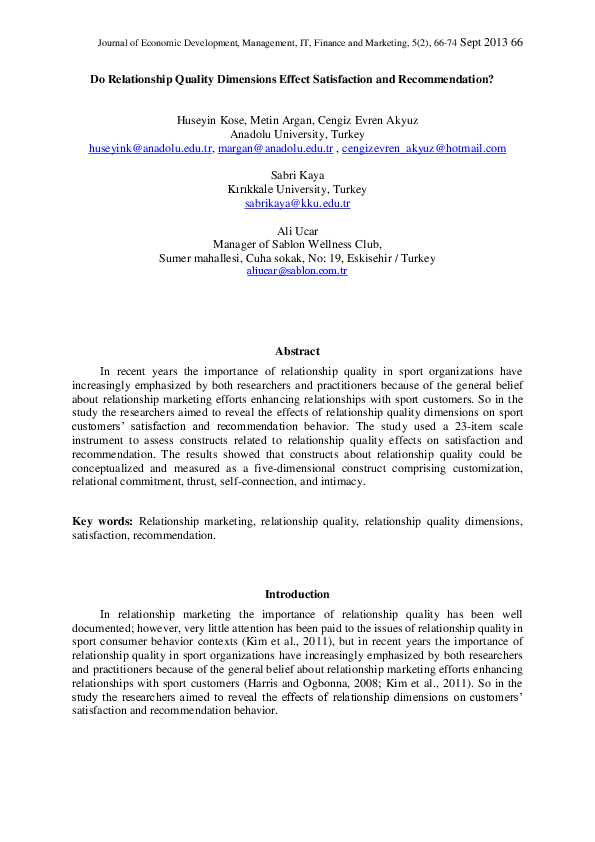 (PDF) Do Relationship Quality Dimensions Affect Satisfaction and ...
